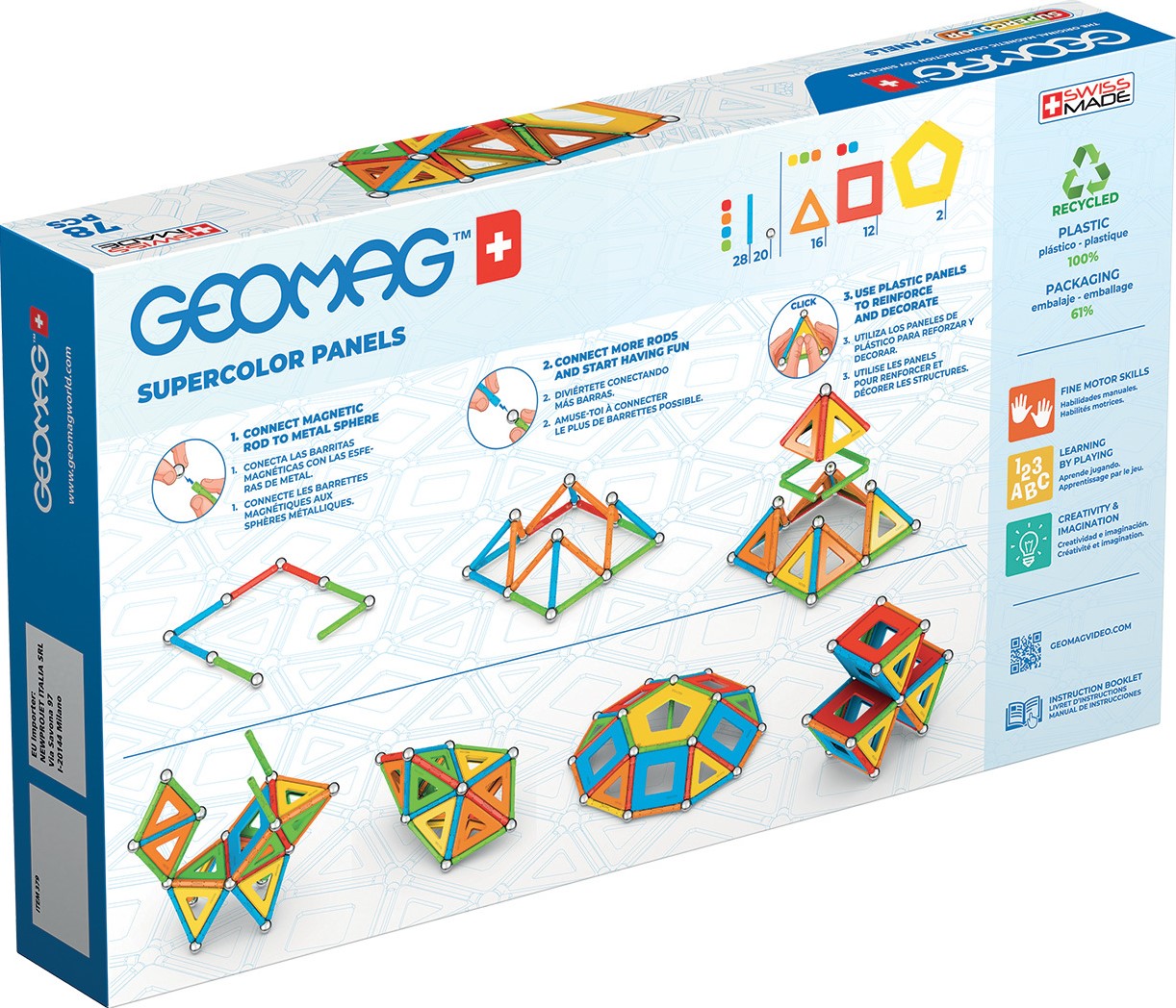 GEOMAG WORLD SUPERCOLOR PANELS RECYCLED 78 PEZZI 379 | GIOCHI DI CLEM